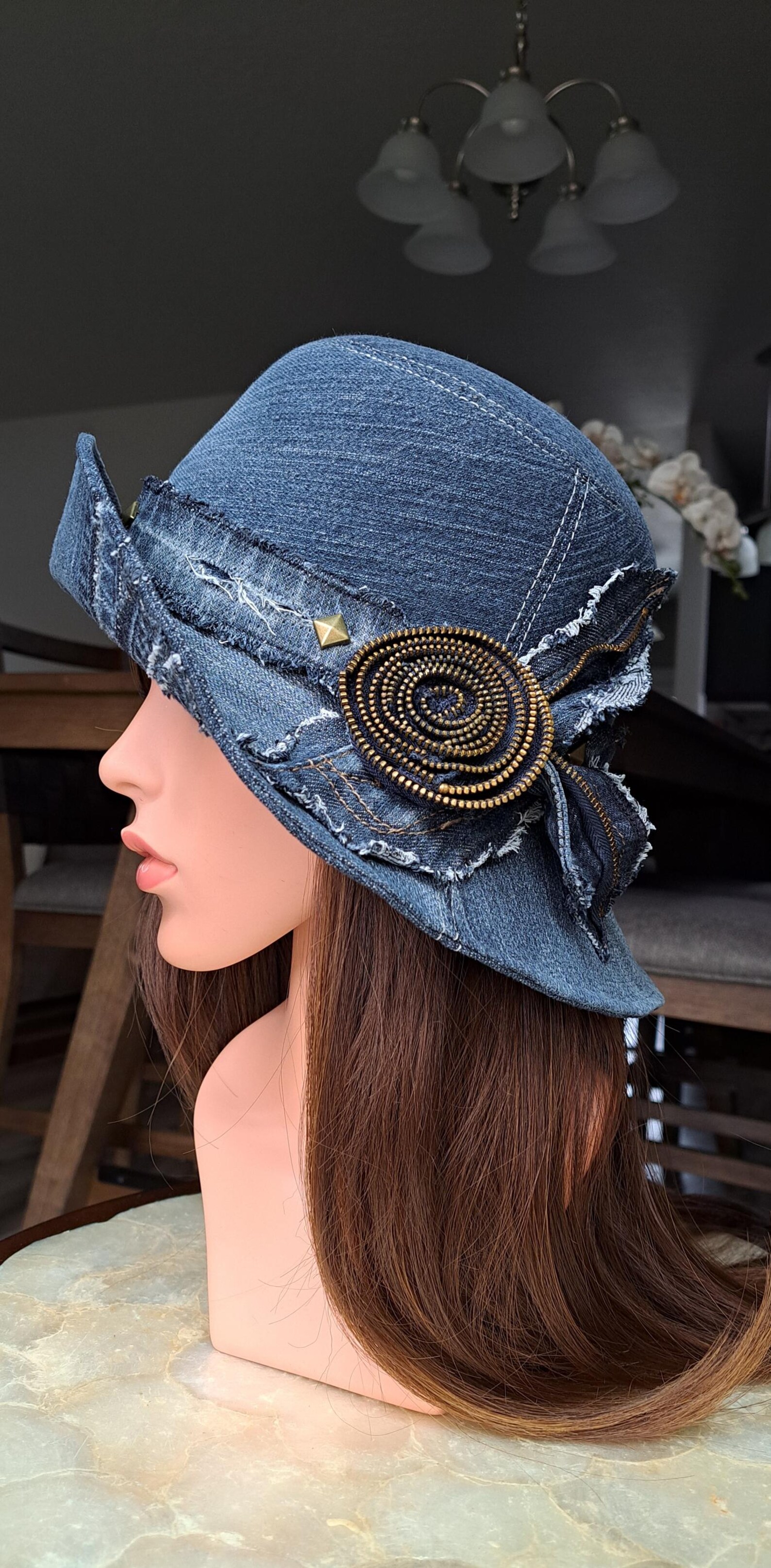 Upcycled Denim Hat With Rose Brooch: Bohemian Chic Style - Etsy