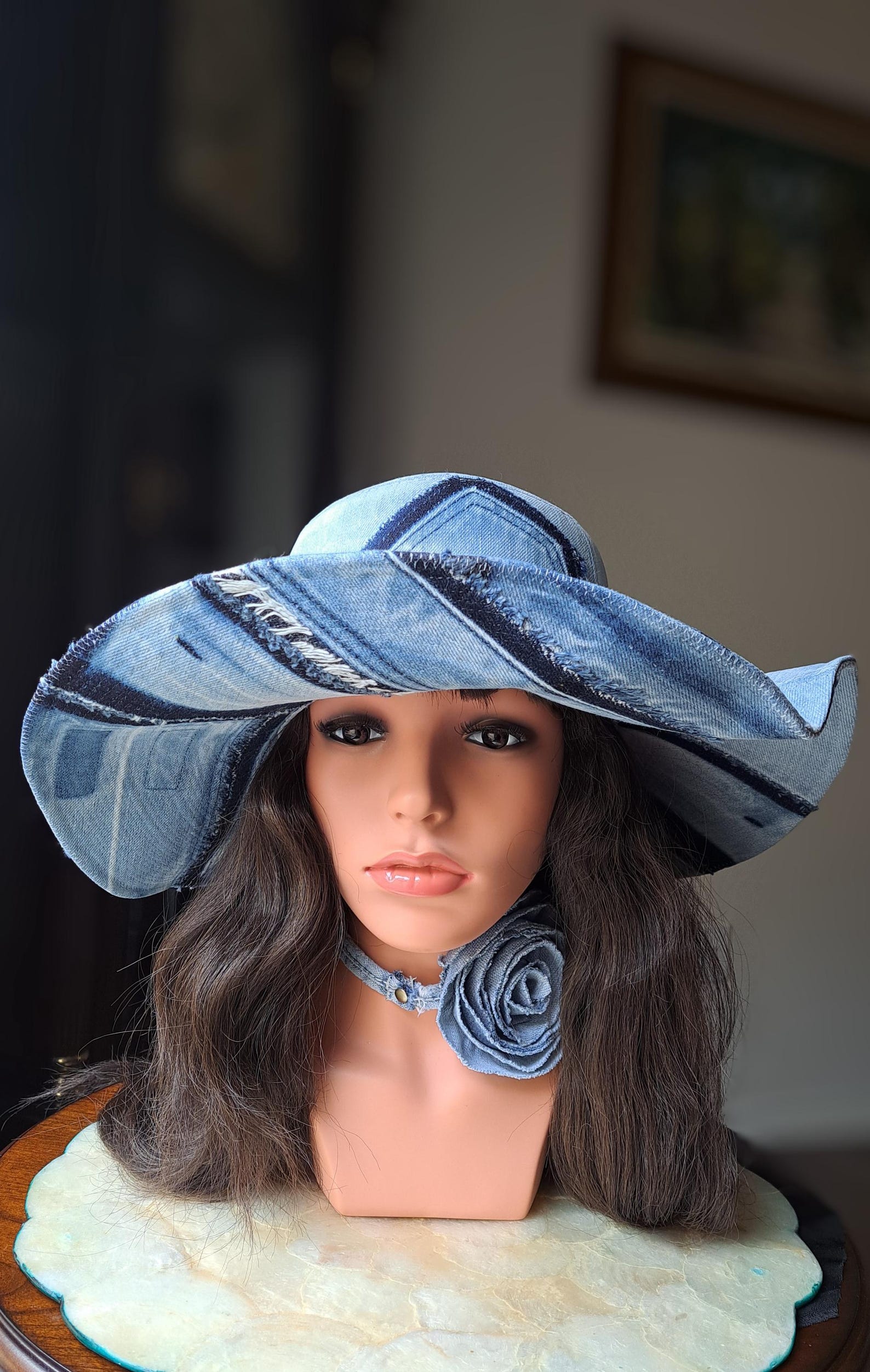 Upcycled Denim Hat With Patchwork and Copper Rivets / Perfect Gift ...