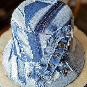 Upcycled Denim Hat With Patchwork and Silver Buttons /perfect Gift/see ...