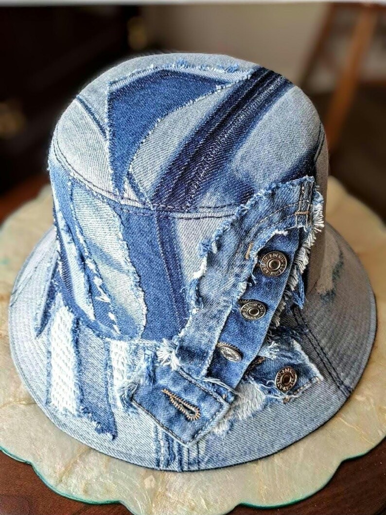 Upcycled Denim Hat With Patchwork and Silver Buttons /perfect Gift/see ...
