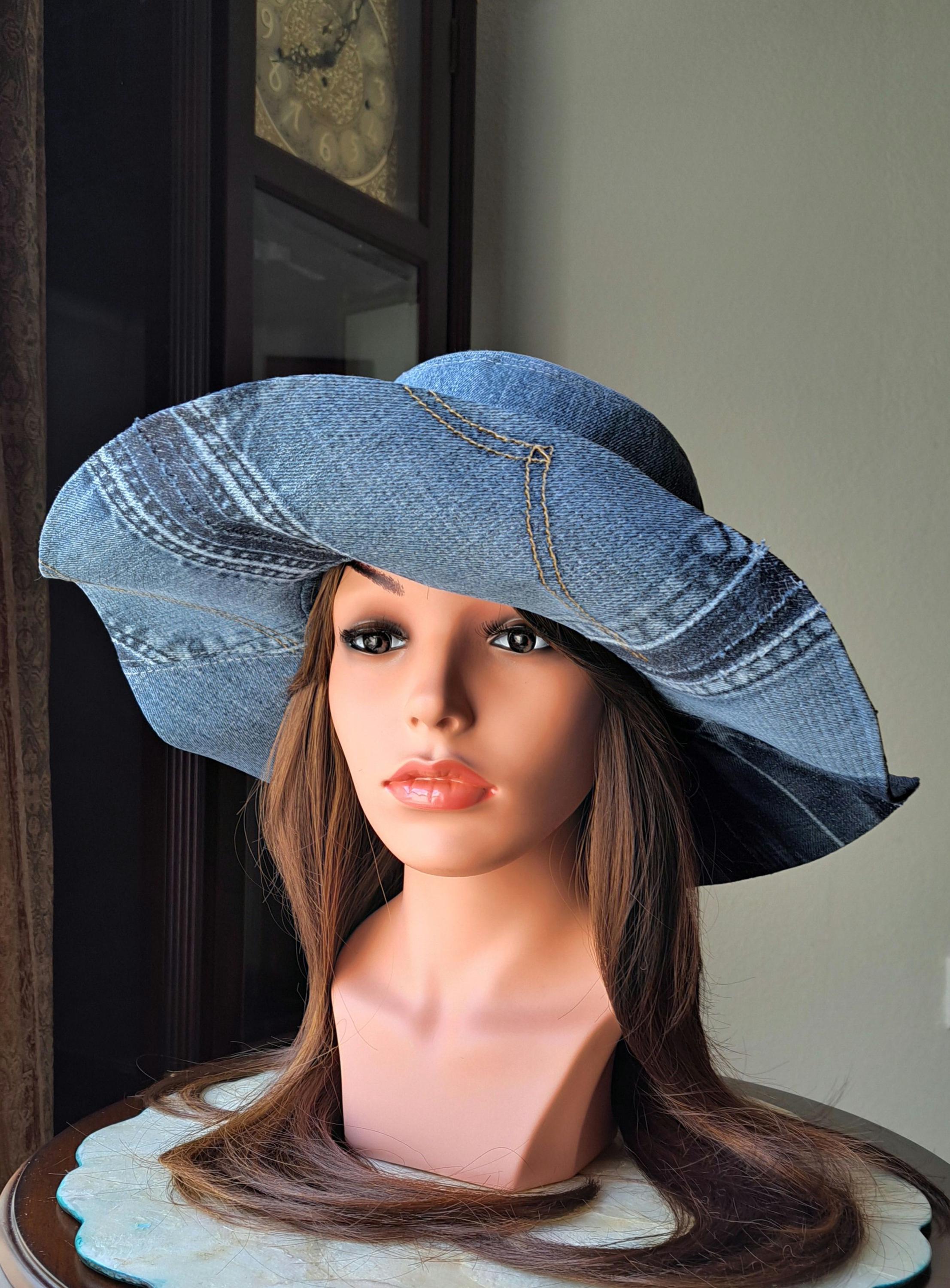 Upcycled Denim Hat With Patchwork ,distressed Headband and Rose ...