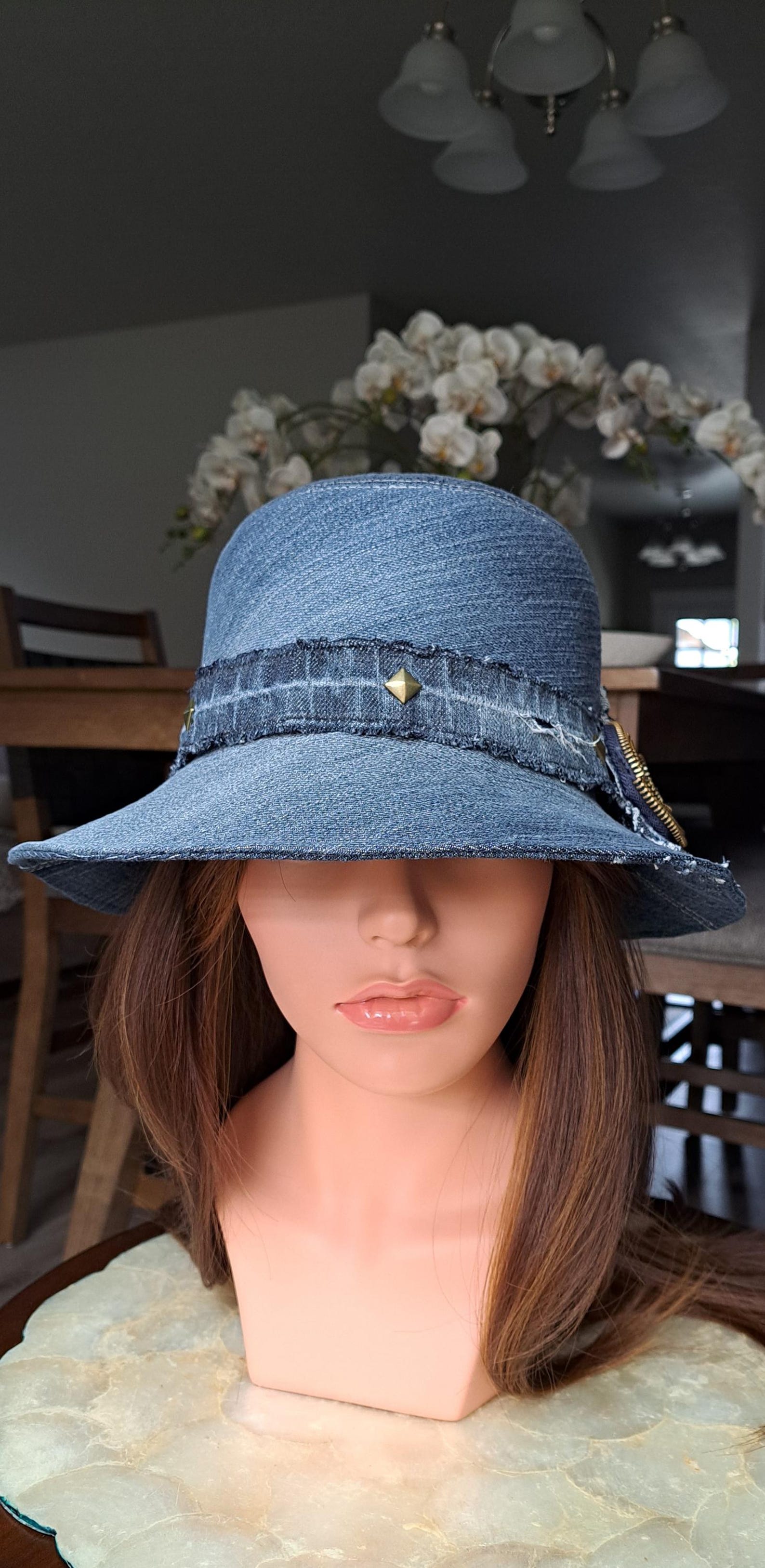 Upcycled Denim Hat With Rose Brooch: Bohemian Chic Style - Etsy