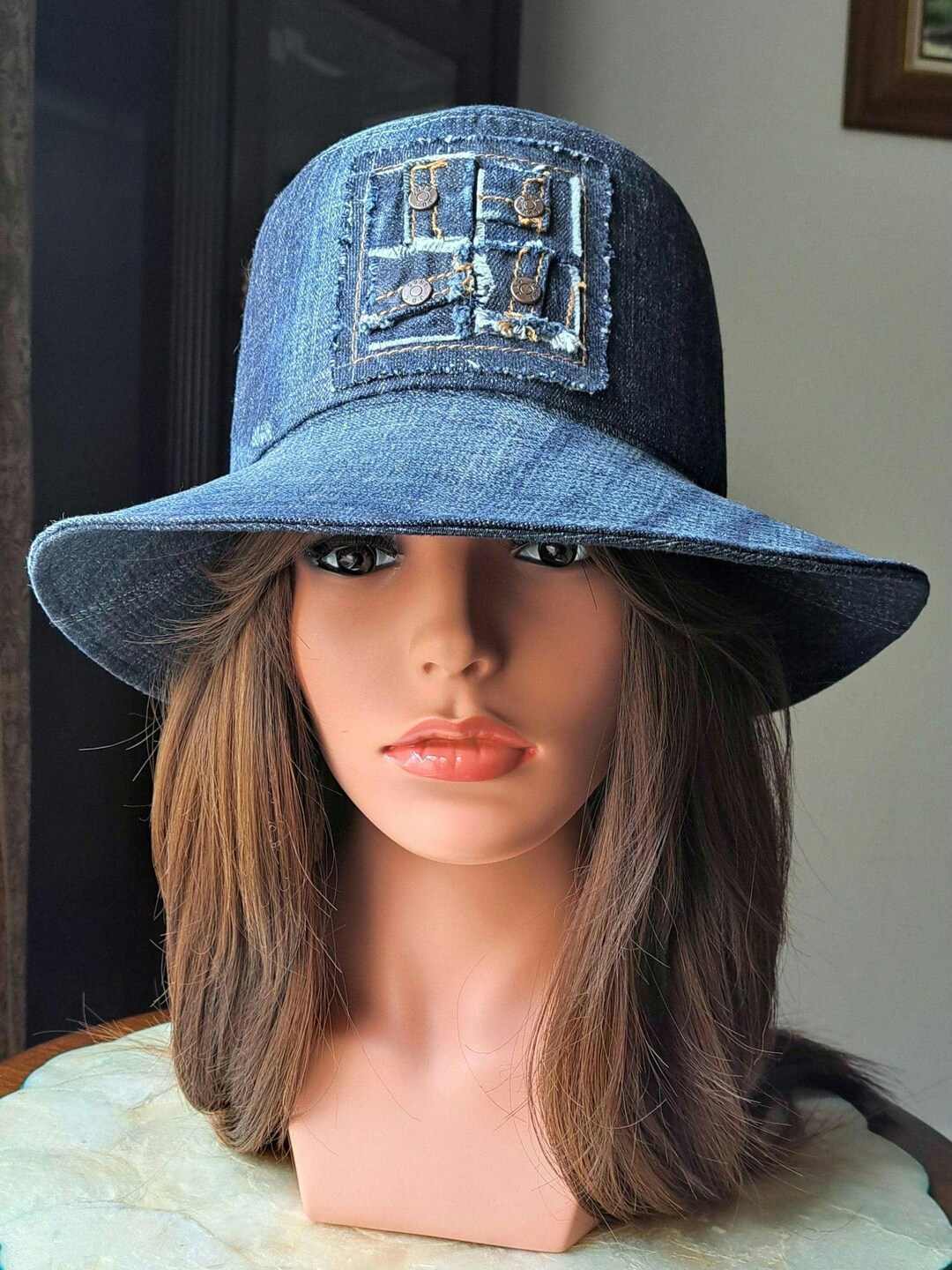 Upcycled Denim Short Brim Hat With Copper Rivets Patch /perfect Gift ...