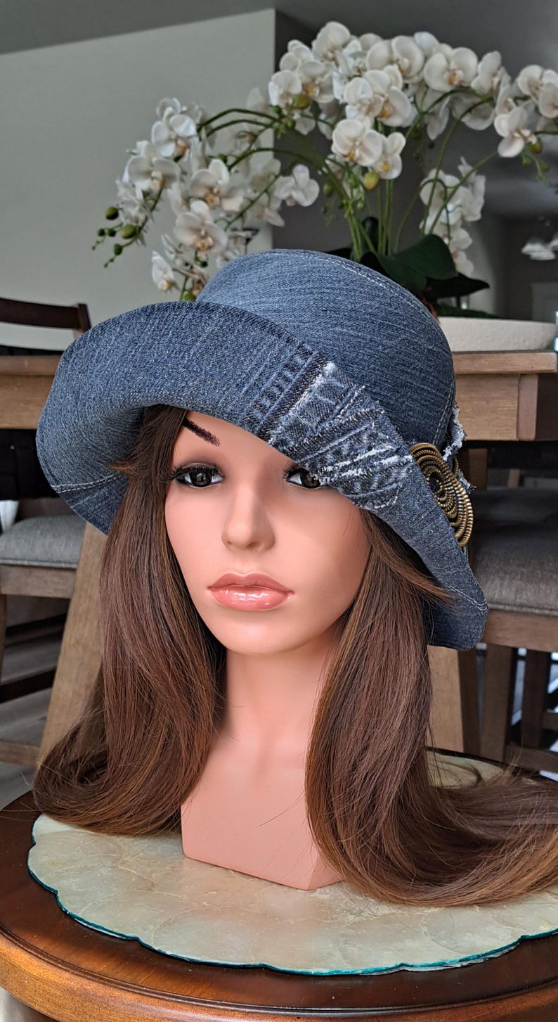 Upcycled Denim Hat With Rose Brooch: Bohemian Chic Style - Etsy