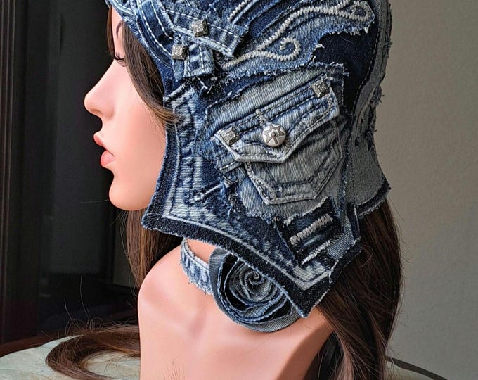 Upcycled Denim Cloche Hat With Patchwork and and Braid/perfect Gift/see ...
