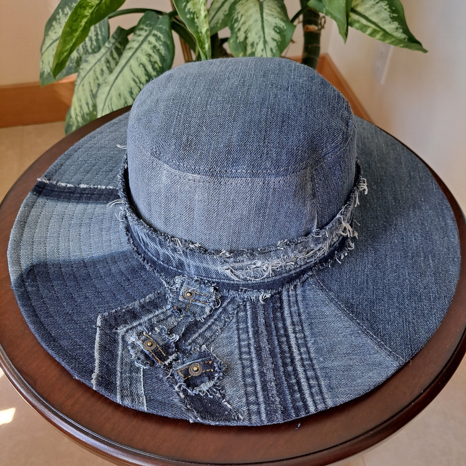 Upcycled Denim Hat With Distressed Band and Rivets/ Perfect - Etsy
