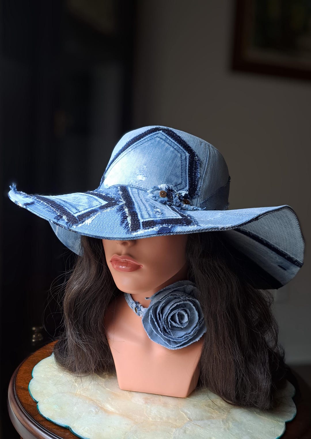 Upcycled Denim Hat With Patchwork and Copper Rivets / Perfect Gift ...