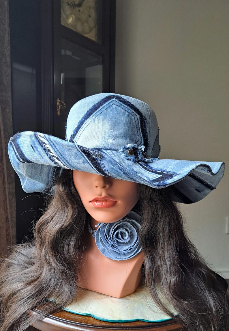 Upcycled Denim Hat With Patchwork and Copper Rivets / Perfect Gift ...