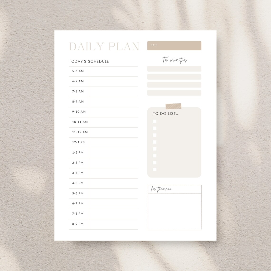Daily Planner Printable, Hourly Schedule, Minimal & Simple, Neutral ...
