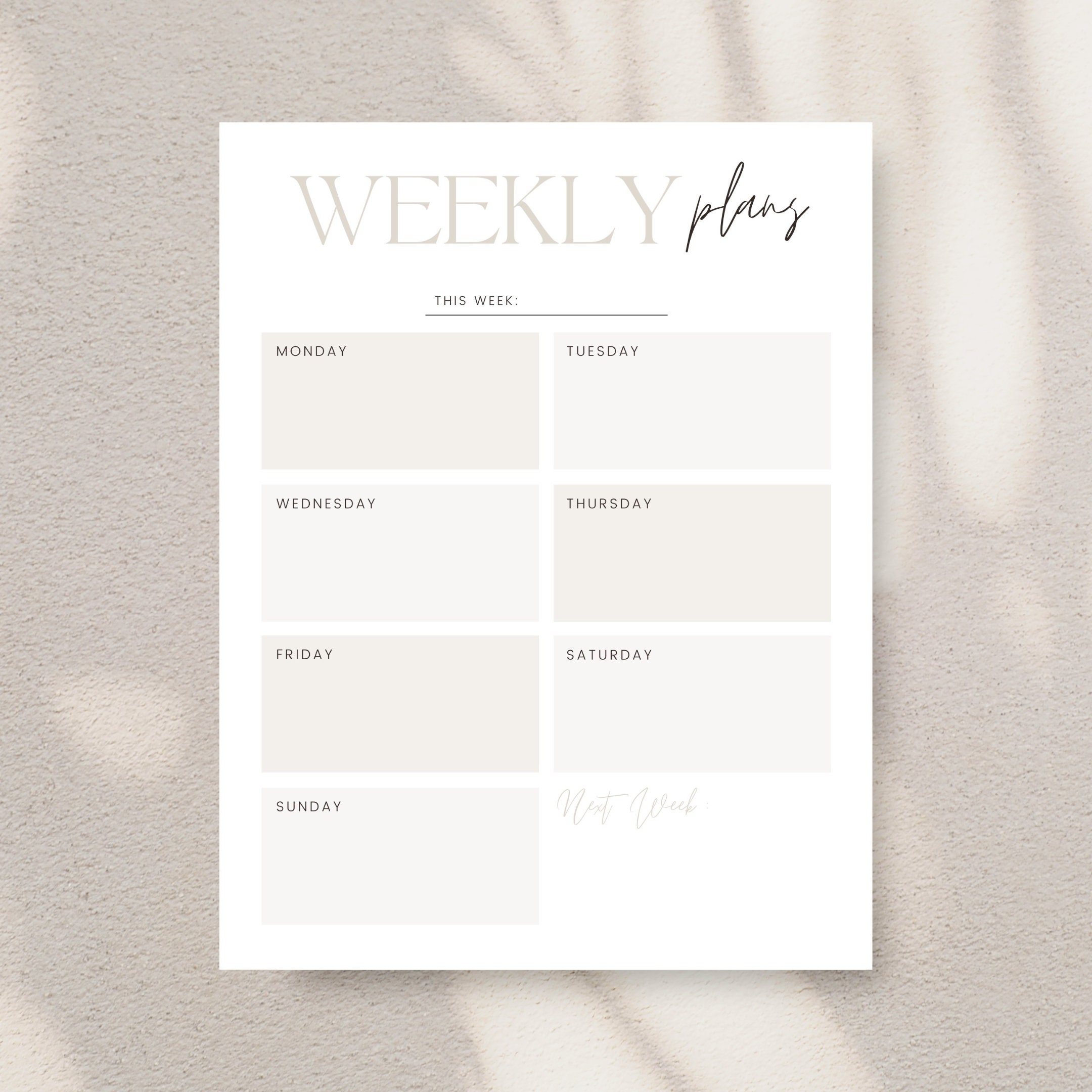 Weekly Planner Printable Duo, Minimal & Simple, Neutral Colors, Instant ...