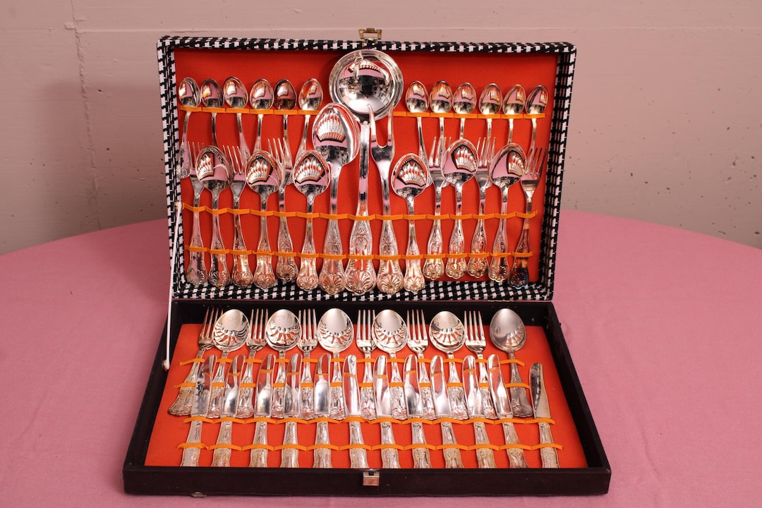 AMZ Cutlery Set for 12 (51) Silver Plated Silver 800 Italy Vintage ...
