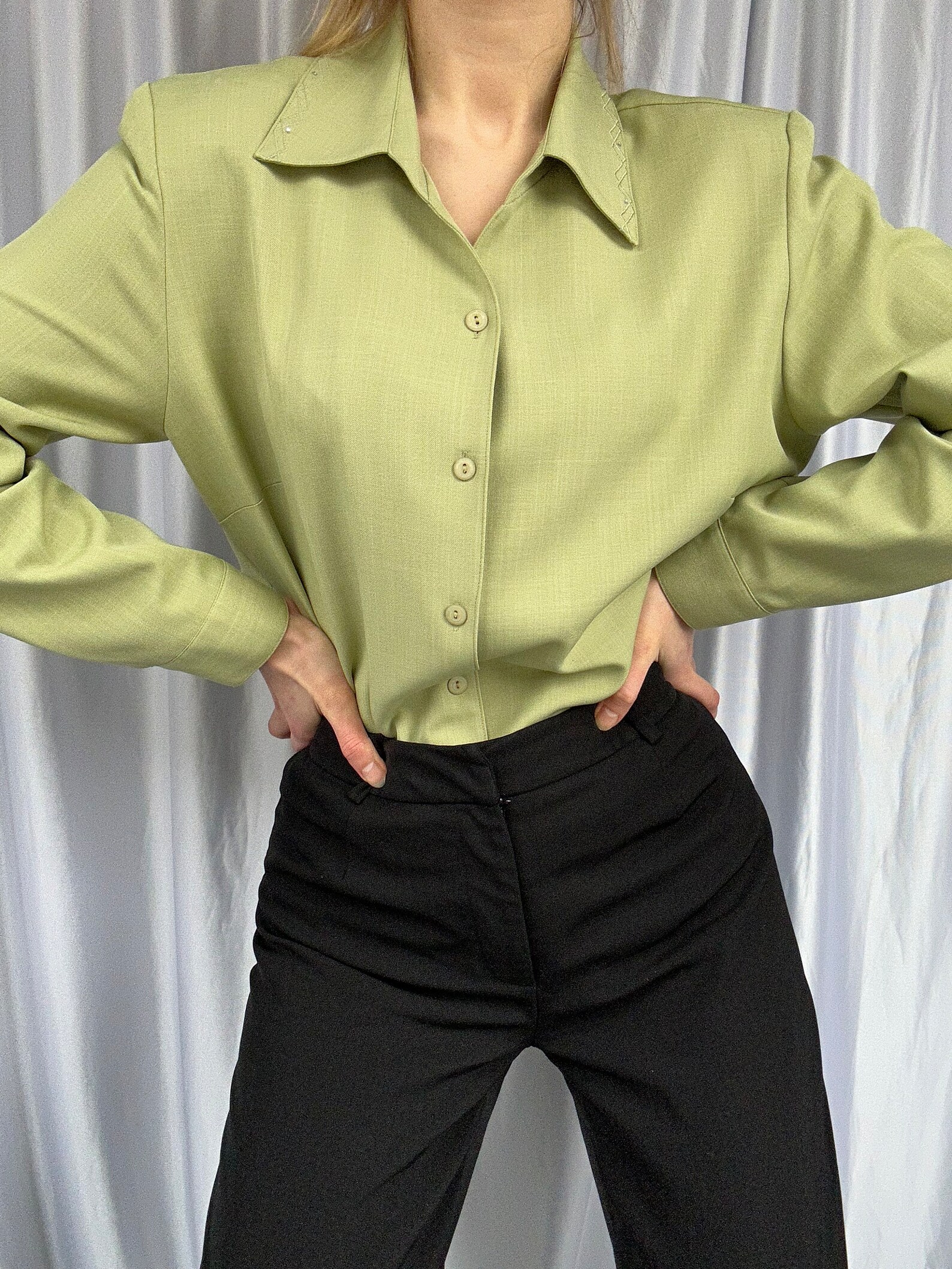 Vintage Green Blouse With Embroidered Collar, Elegant Women's Blouse - Etsy