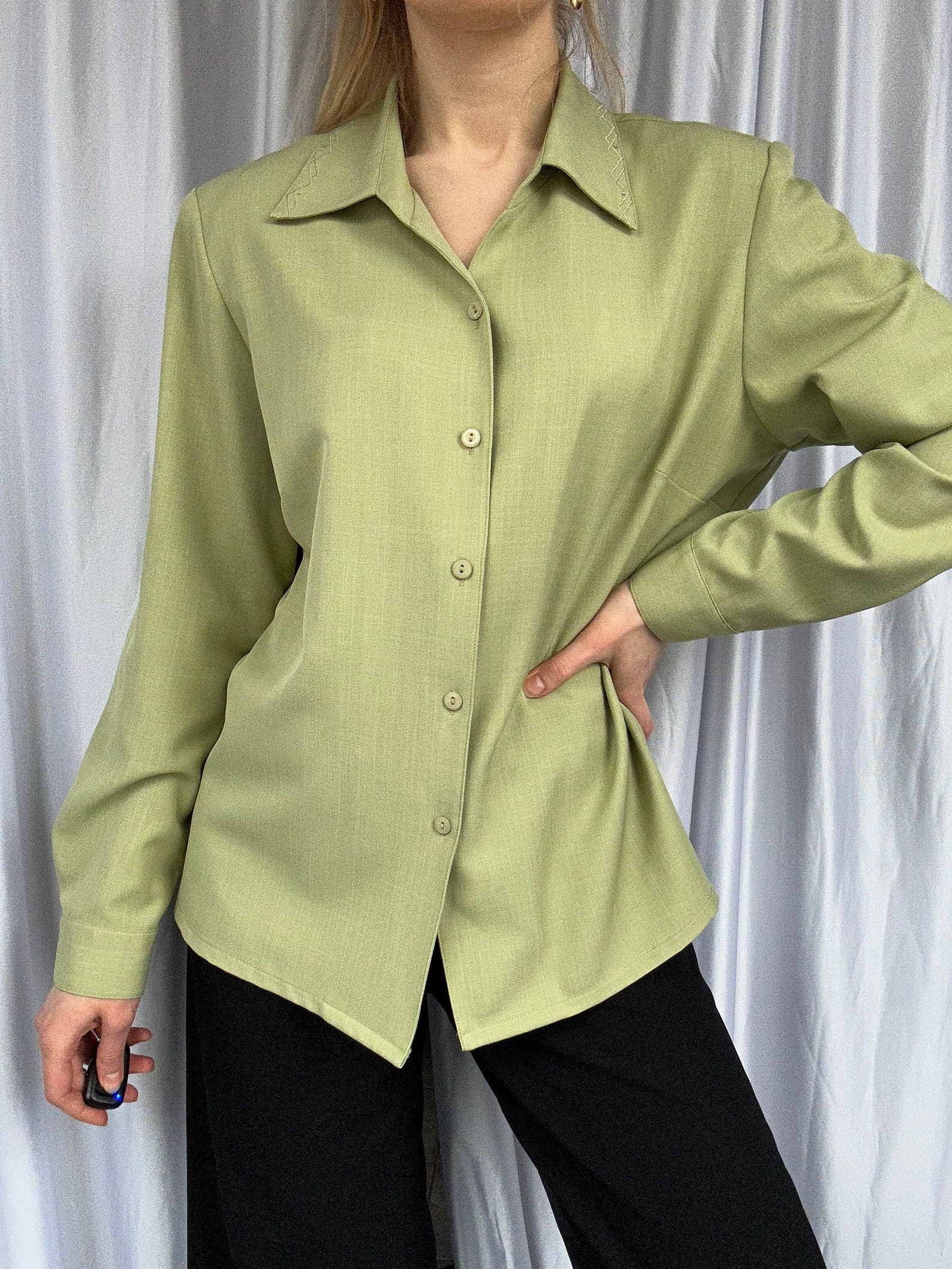 Vintage Green Blouse With Embroidered Collar, Elegant Women's Blouse - Etsy