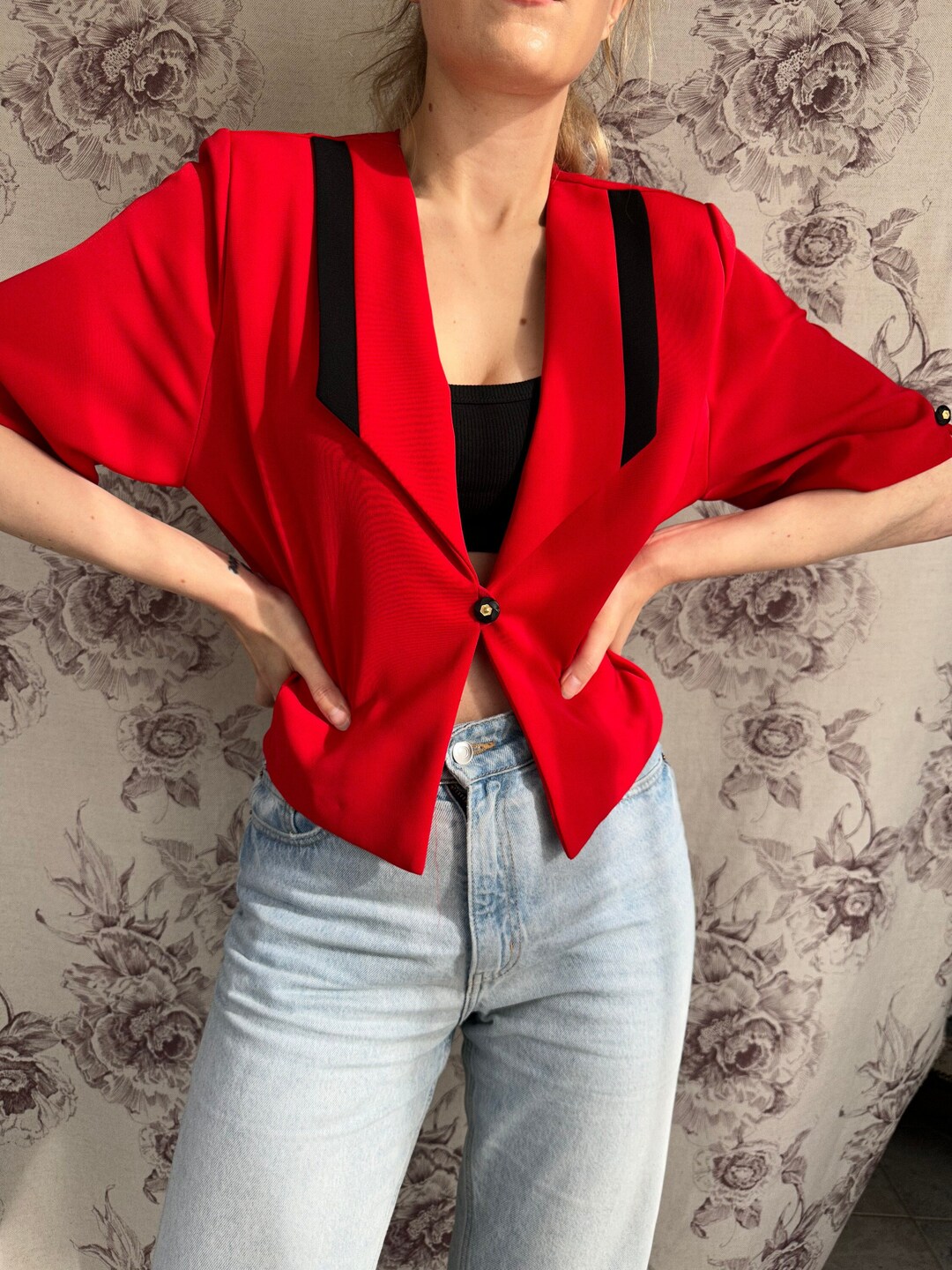 Vintage Short Red Blazer, Elegant Womens Bolero Short Sleeve Jacket - Etsy