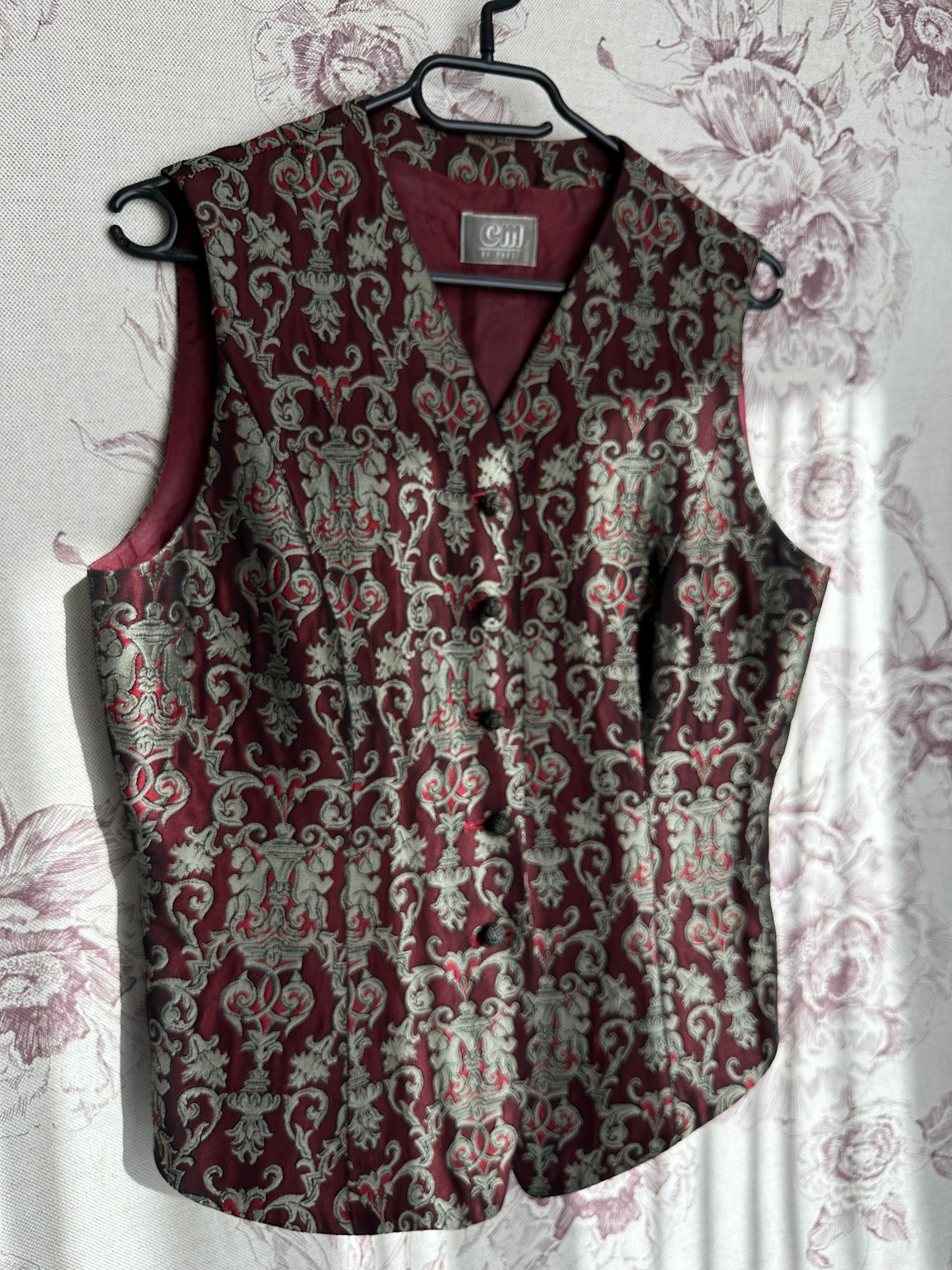Vintage Dark Red Vest With Ornament Print, Women’s 90s Vest - Etsy