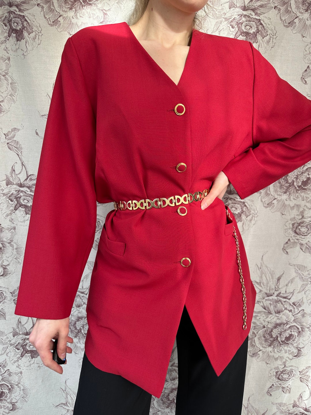 Vintage Burgundy Red Oversized Blazer, Elegant Women’s Jacket With ...