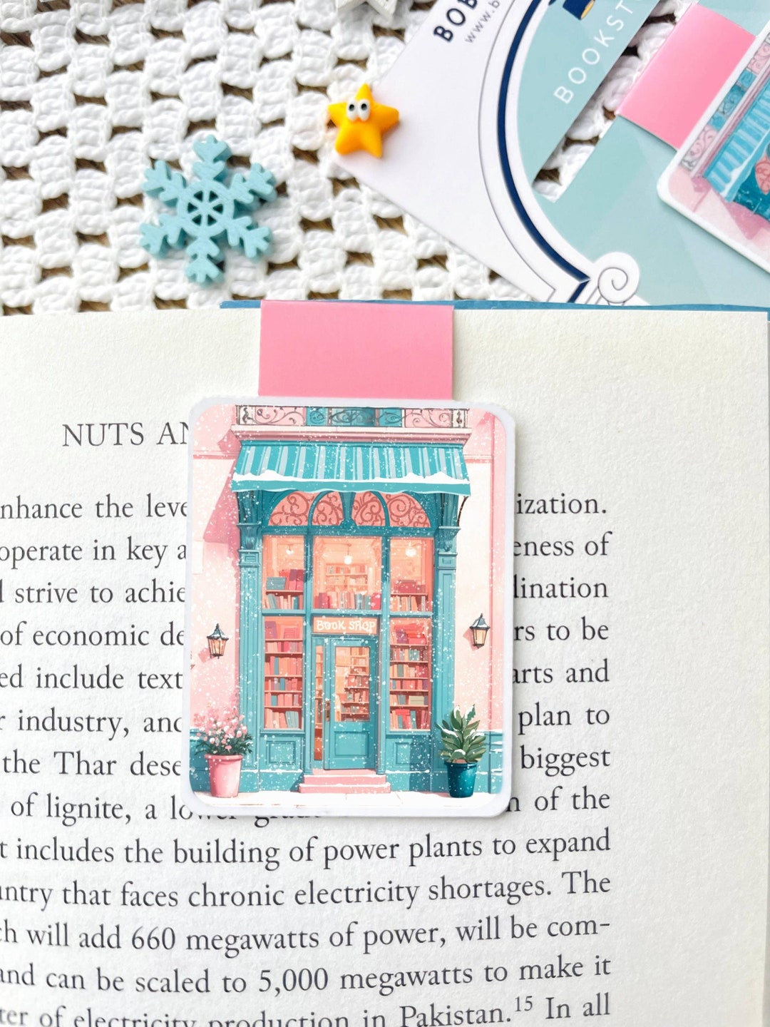 Snowy Bookstore Magnetic Bookmark: Hand-illustrated Book Lover Gift - Etsy