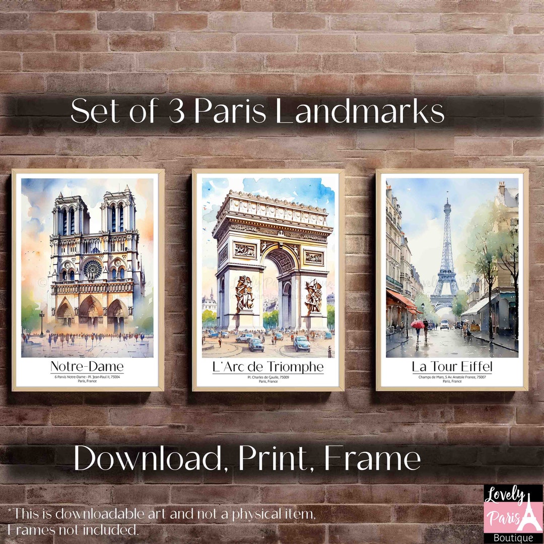 Set of 3 Paris Art Prints - Instant Download – Eiffel Tower, Arc De ...