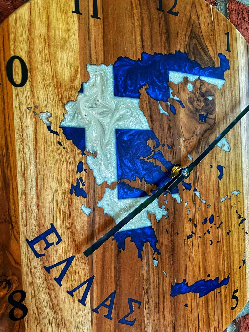 Handmade Wooden Wall Clock | Epoxy Inlay | Map and Flag of Greece - Etsy