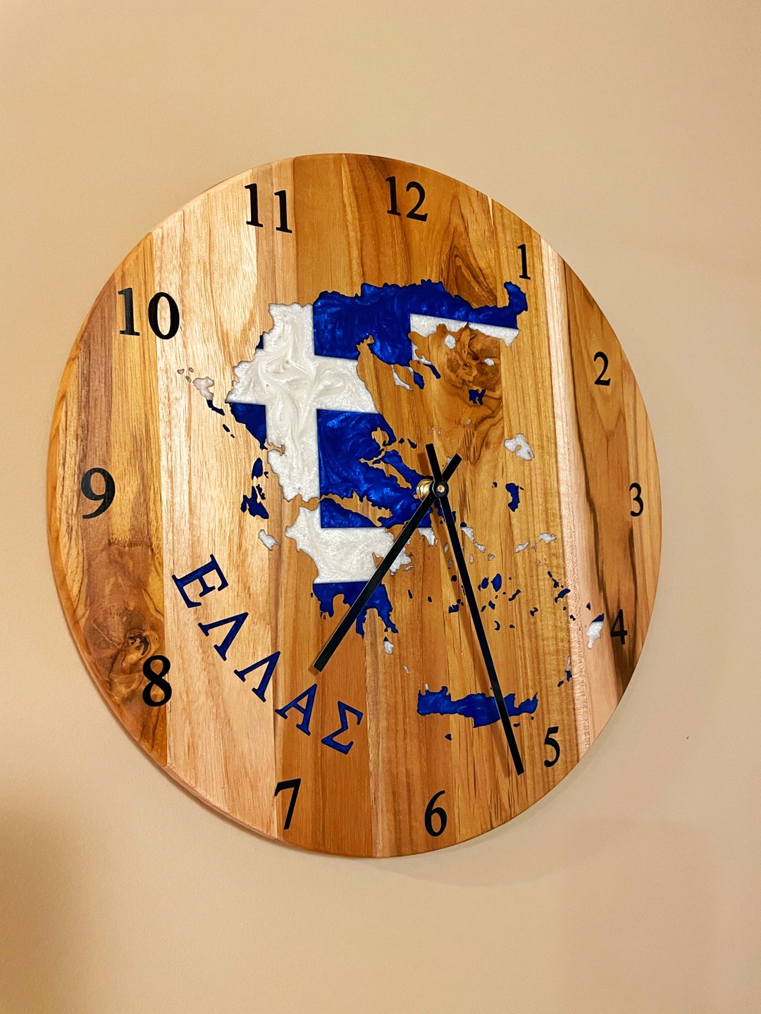 Handmade Wooden Wall Clock | Epoxy Inlay | Map and Flag of Greece - Etsy