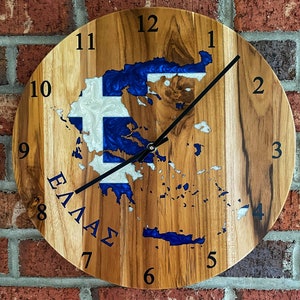 Handmade Wooden Wall Clock | Epoxy Inlay | Map and Flag of Greece - Etsy