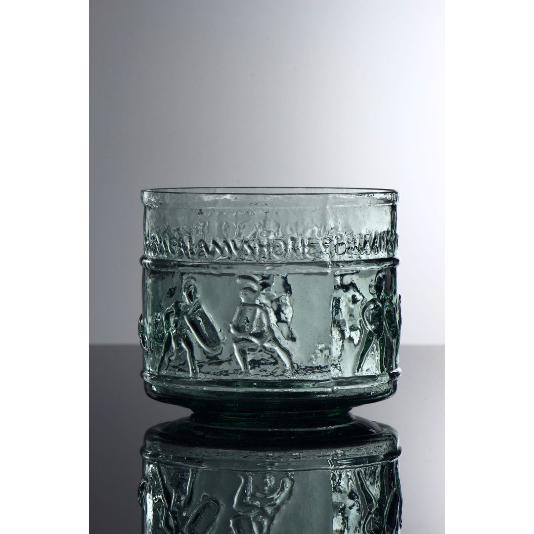 Roman Circus Beaker Showing Gladiators 048a in Blue-green Glass - Etsy
