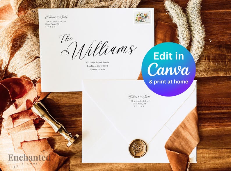 Calligraphy Envelope Templates, Canva Template, Address Labels ...