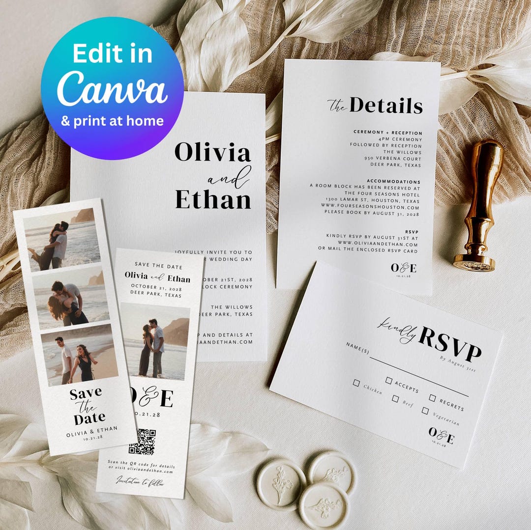 Canva Wedding Invitation Template Bundle, Wedding Invite, Save the Date ...