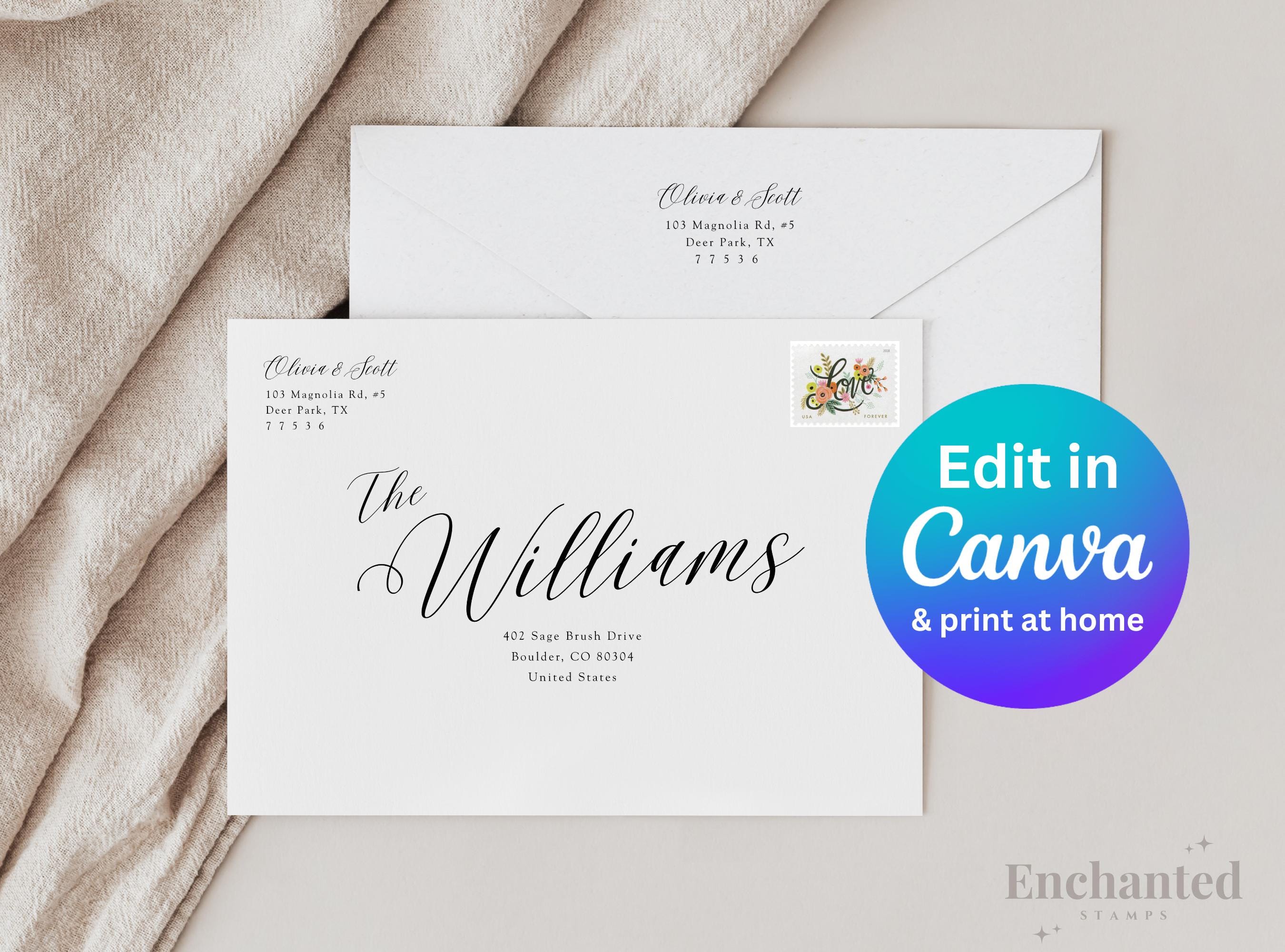 Calligraphy Envelope Templates, Canva Template, Address Labels ...