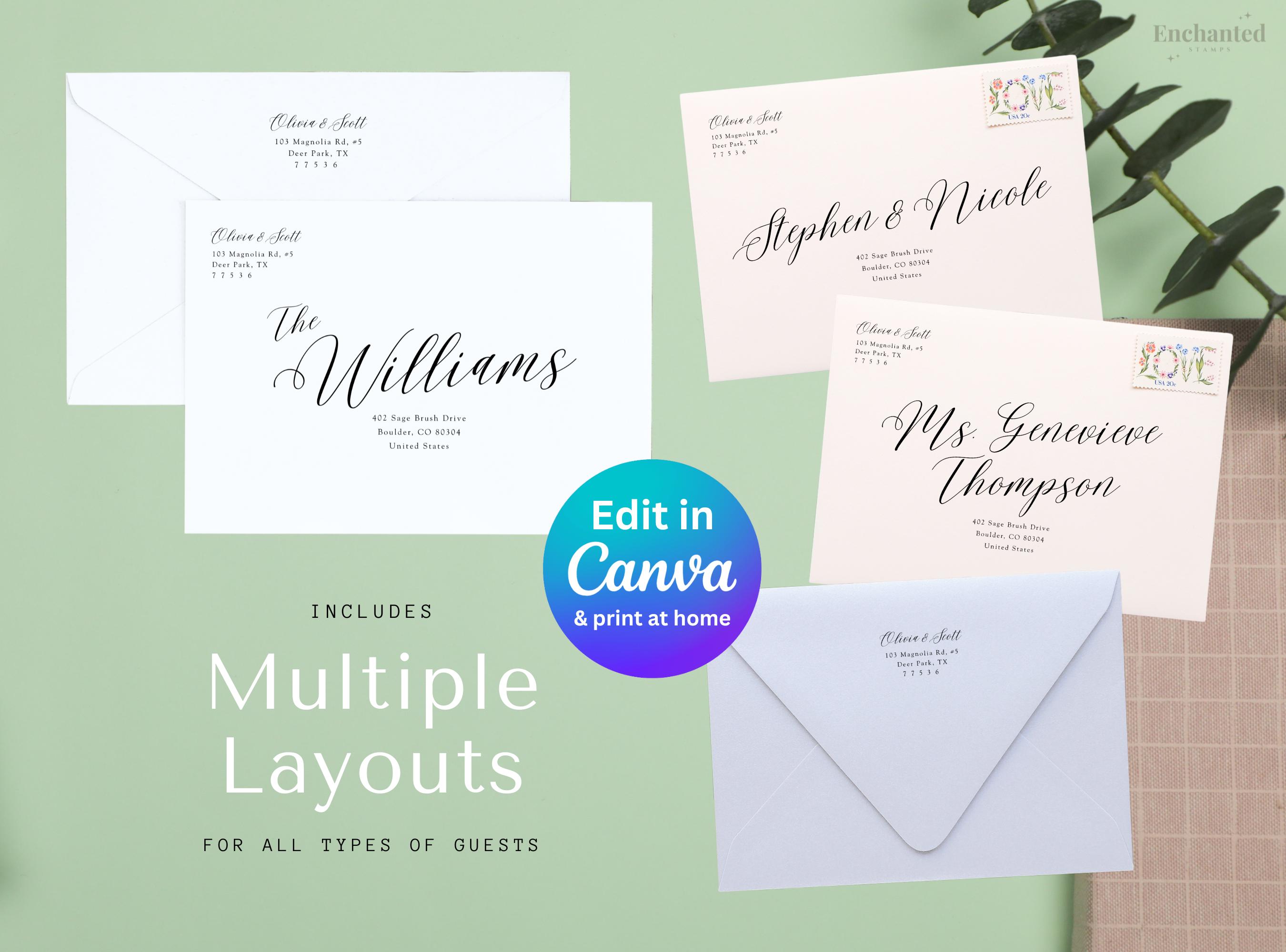 Calligraphy Envelope Templates, Canva Template, Address Labels ...