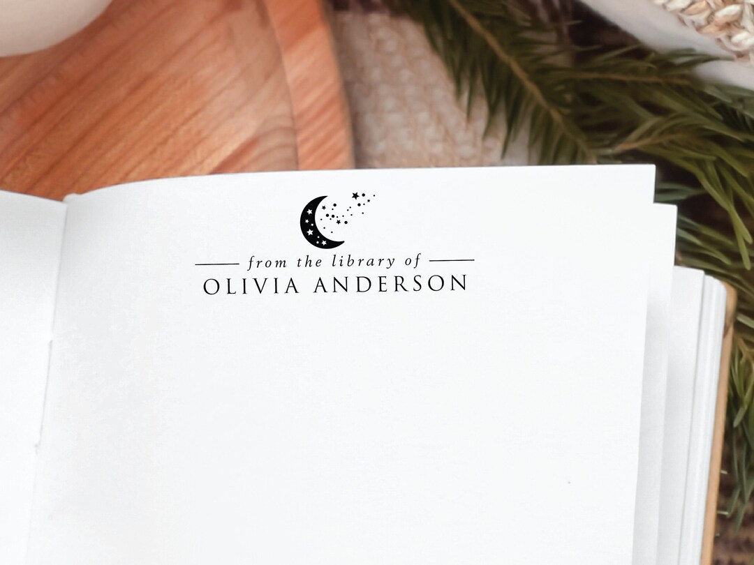 Moon Book Stamp | Book Lover Gift | Book Embosser | Custom Stamp ...