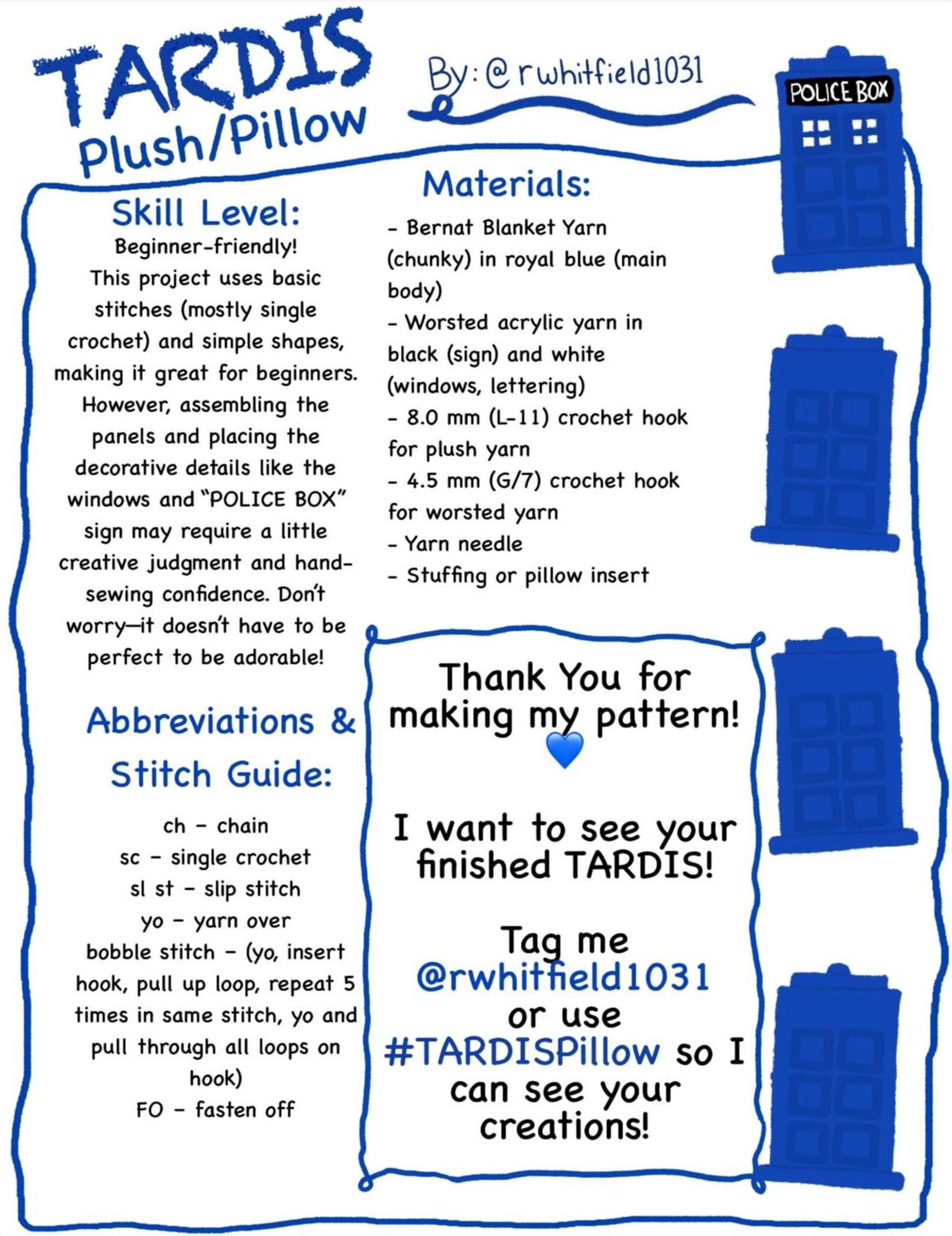 TARDIS Plush/pillow Crochet Pattern (PDF Download) - Etsy