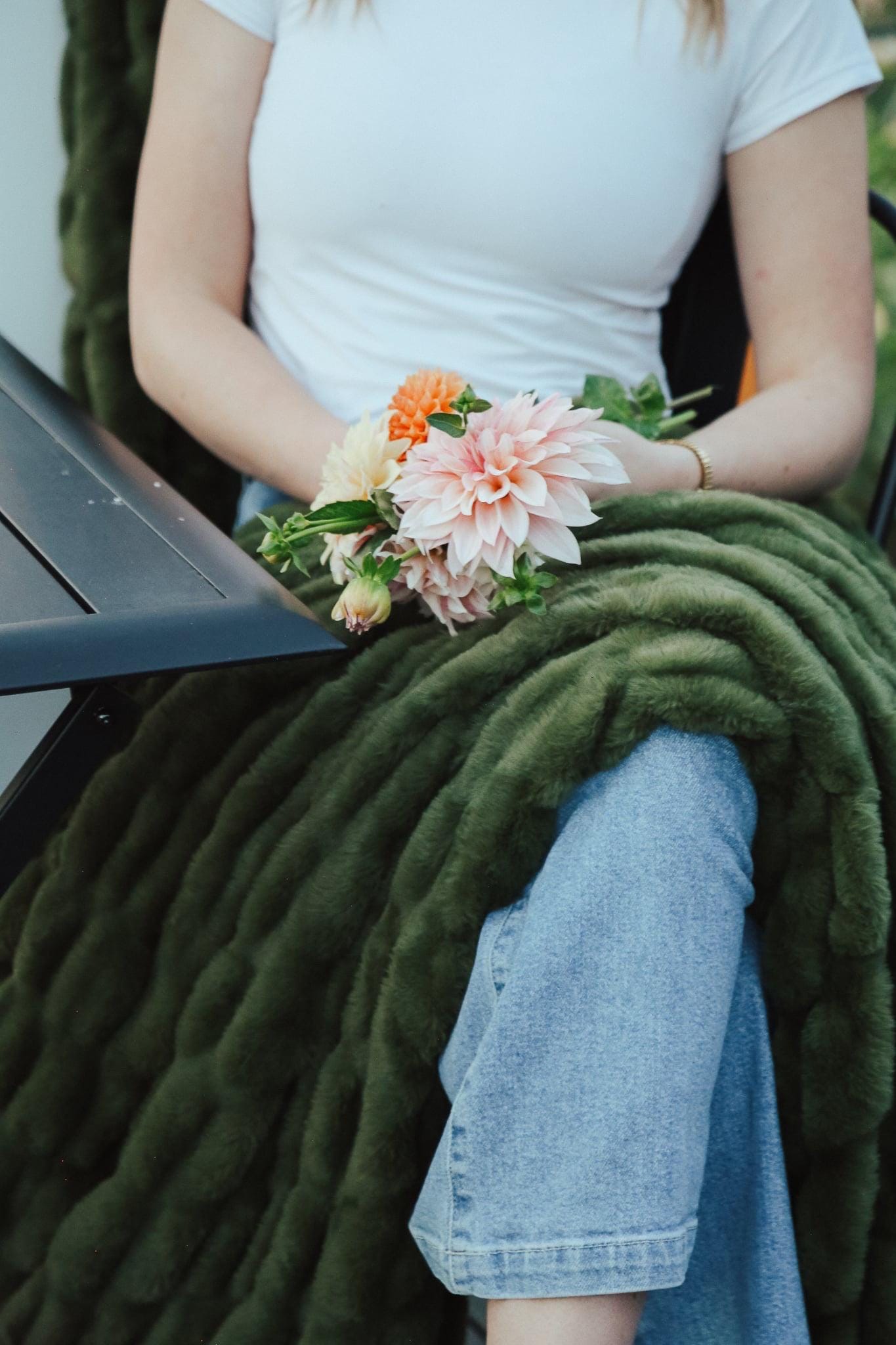 Moss Green Minky Blanket – Luxury Ruched Faux Fur Throw, Soft Cozy ...