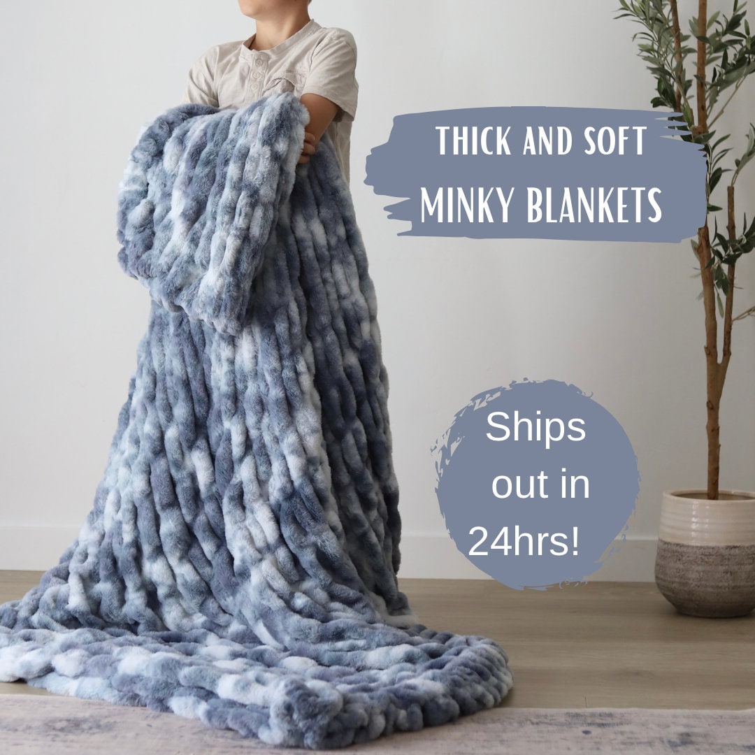 Adult Minky Blanket, Blue Minky Blanket, Faux Fur Blanket, Plush Soft ...