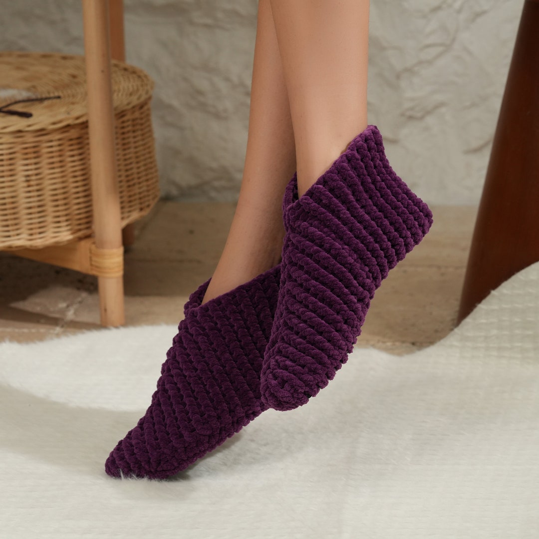 Wool Slippers, Crochet Slippers, Warm Room Slippers, Hand Knitting ...