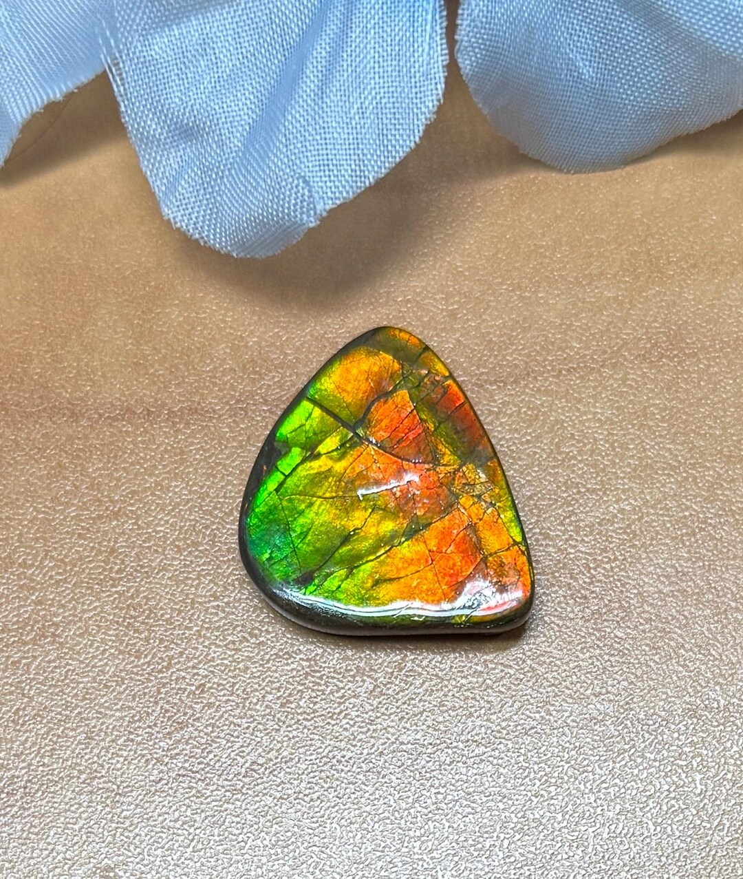 Polished Ammolite Gemstone: Green, Yellow, and Orange (27x22x6mm, 24ct ...