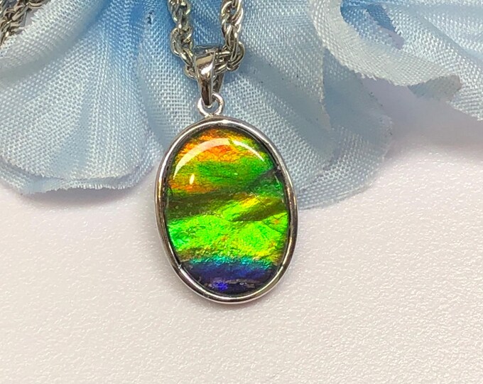 Ammolite Oval AA 925 Silver Jewelry Rhodium Plated Sterling Silver ...