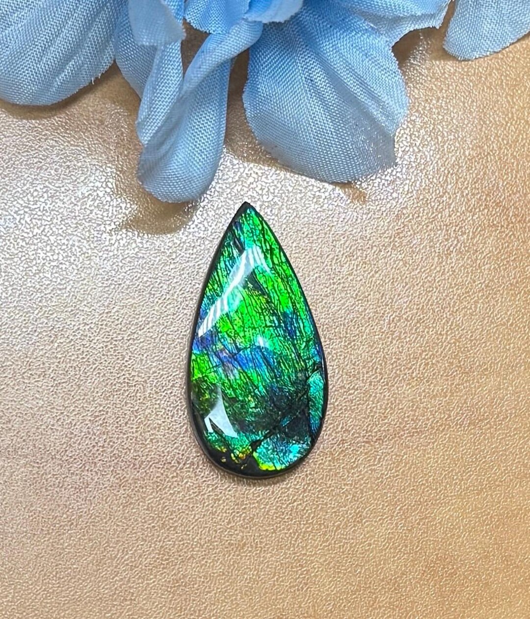 Green Blue Ammolite Gemstone for Pendant: Iridescent Jewelry (38mm X ...