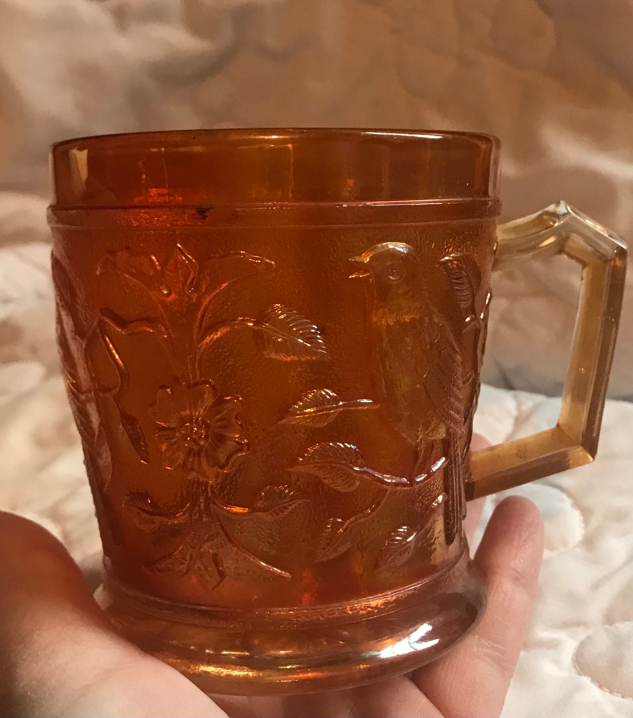 Vintage Carnival Glass Marigold Bird Cup - Etsy