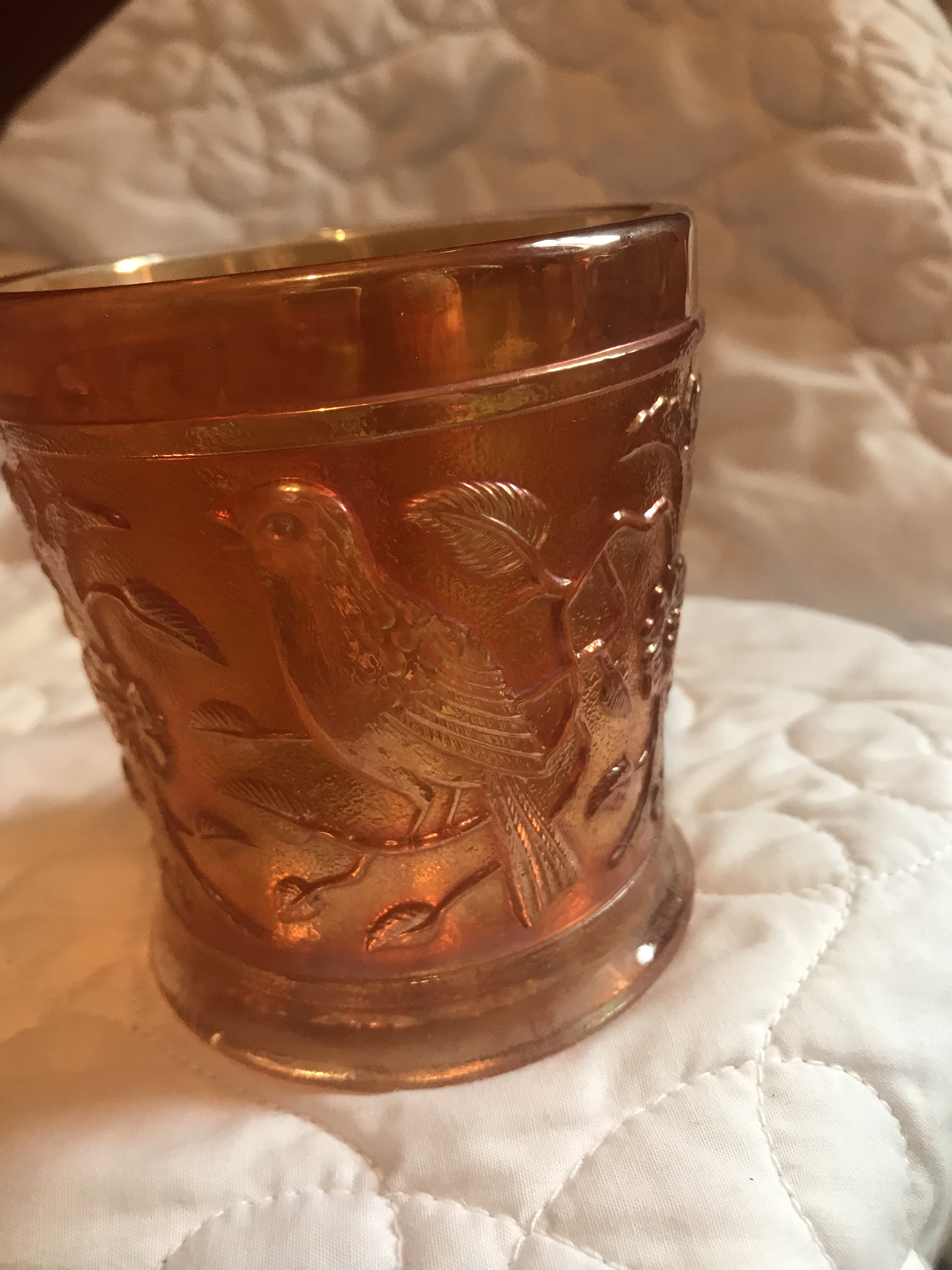 Vintage Carnival Glass Marigold Bird Cup - Etsy