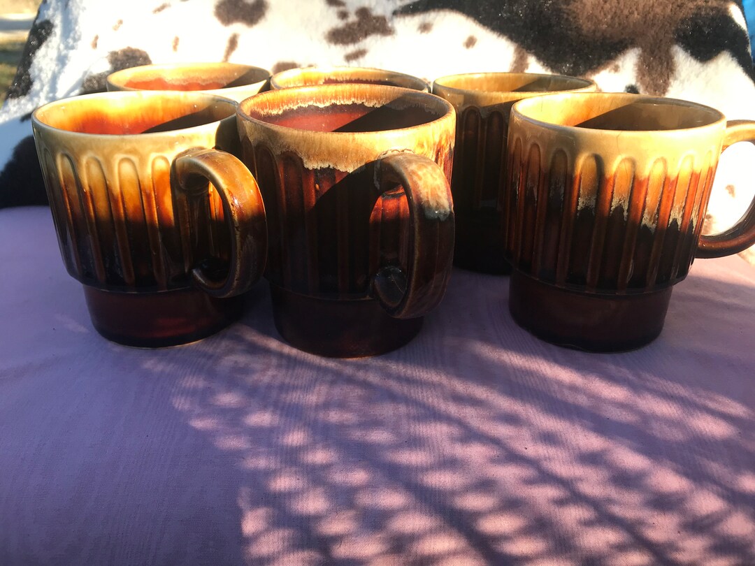 Vintage 60s 70s Brown Ceramic Coffee Cups - Etsy