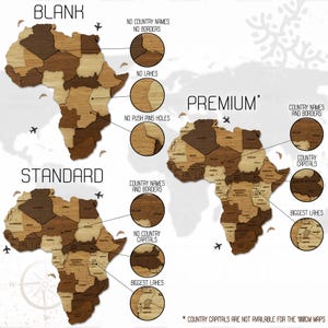 Wooden World Map in MDF With Oak Veneer - Rustic Wall Art, Handmade ...