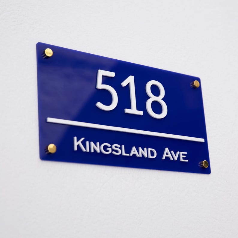 Modern House Number Sign: Glossy Blue Acrylic, White 3D Letters - Etsy