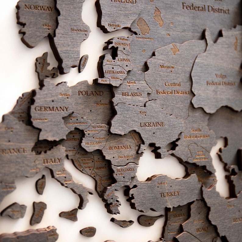 3D Wooden World Map Wall Art Decor Office Decor - Etsy