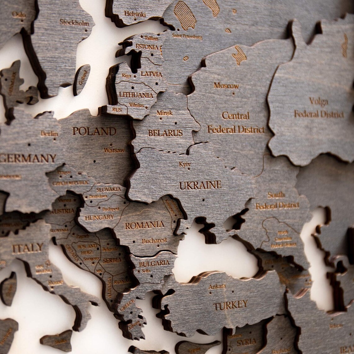 3D Wooden World Map “ebony” – Deep Black Wood Tone, Elegant Wall Art ...