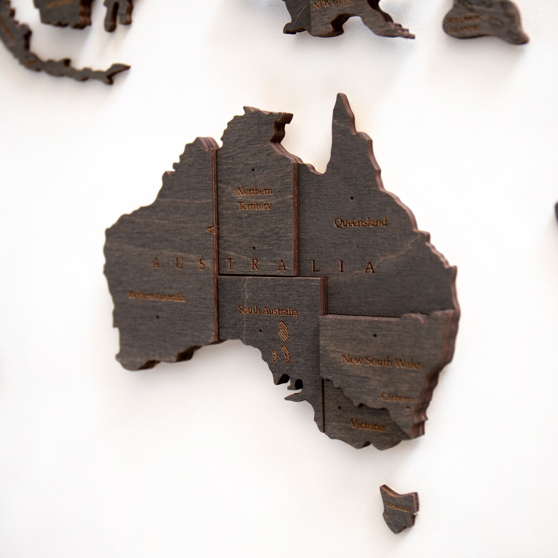 3D Wooden World Map “ebony” – Deep Black Wood Tone, Elegant Wall Art ...