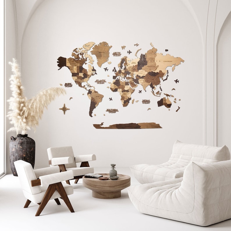 3D Wooden World Map – Four Shades Edition | Handcrafted Wall Art in ...