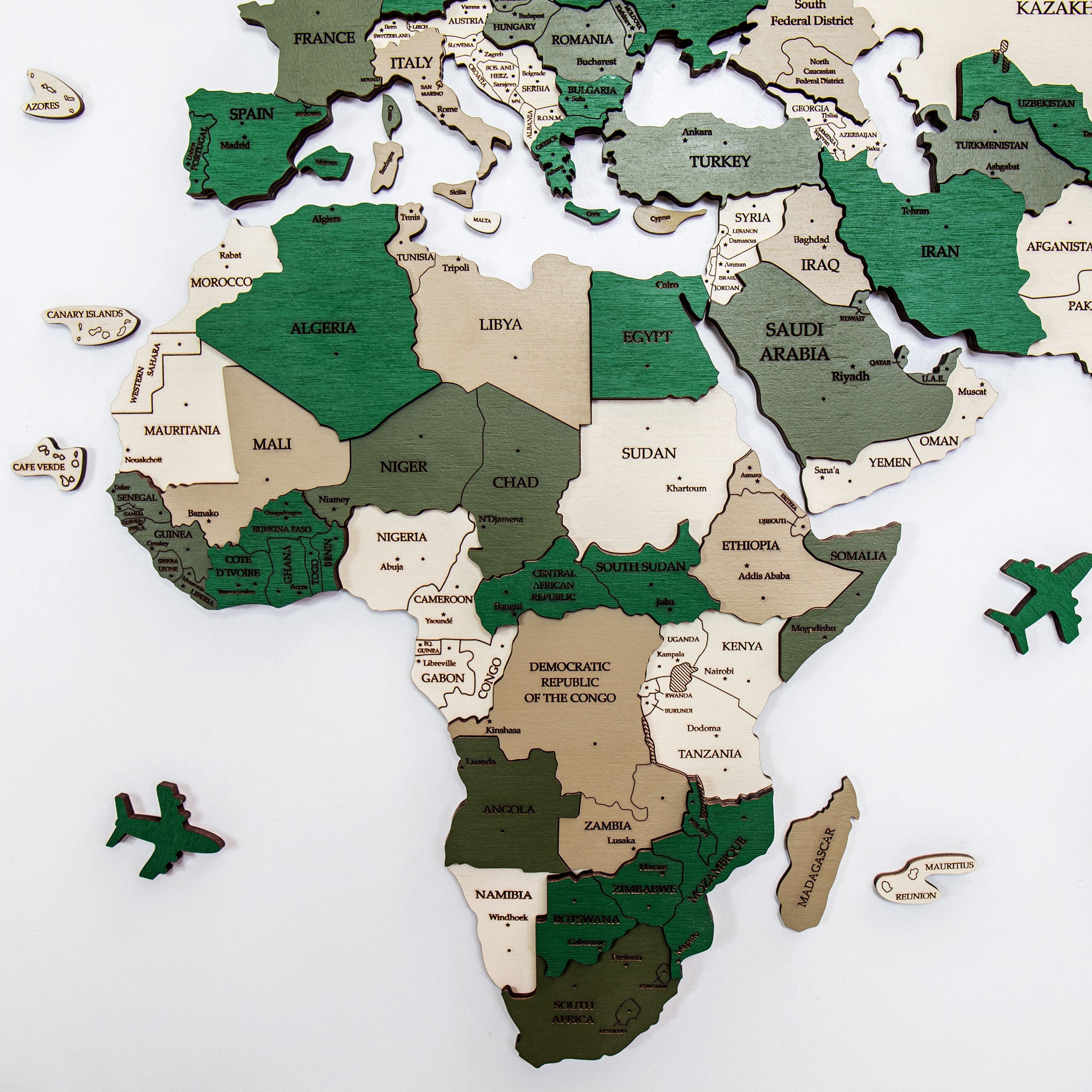 3D Wooden World Map “woodland Camo”, Green Brown Beige Wall Art, Travel ...