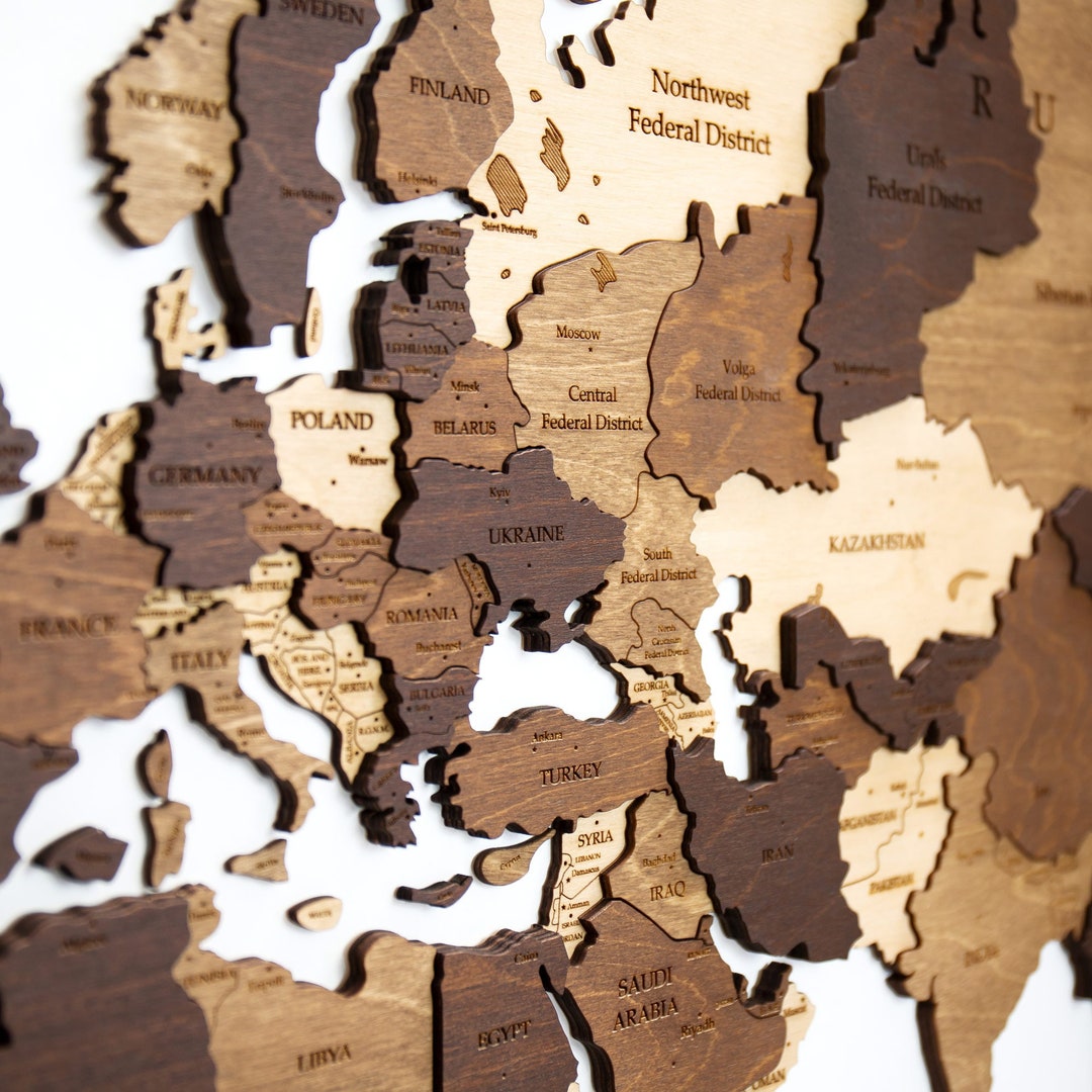 3D Wooden World Map – Four Shades Edition | Handcrafted Wall Art in ...