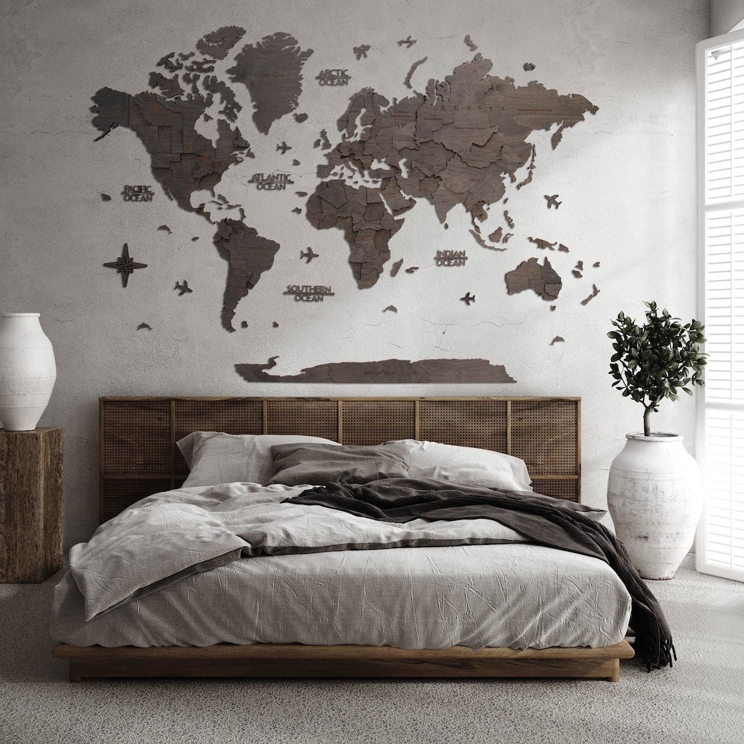 3D Wooden World Map, Wall Art Decor, Office Decor, Housewarming and ...